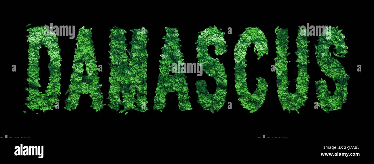 Damascus lettering, Damascus Forest Ecology Concept on Black, Clipping ...