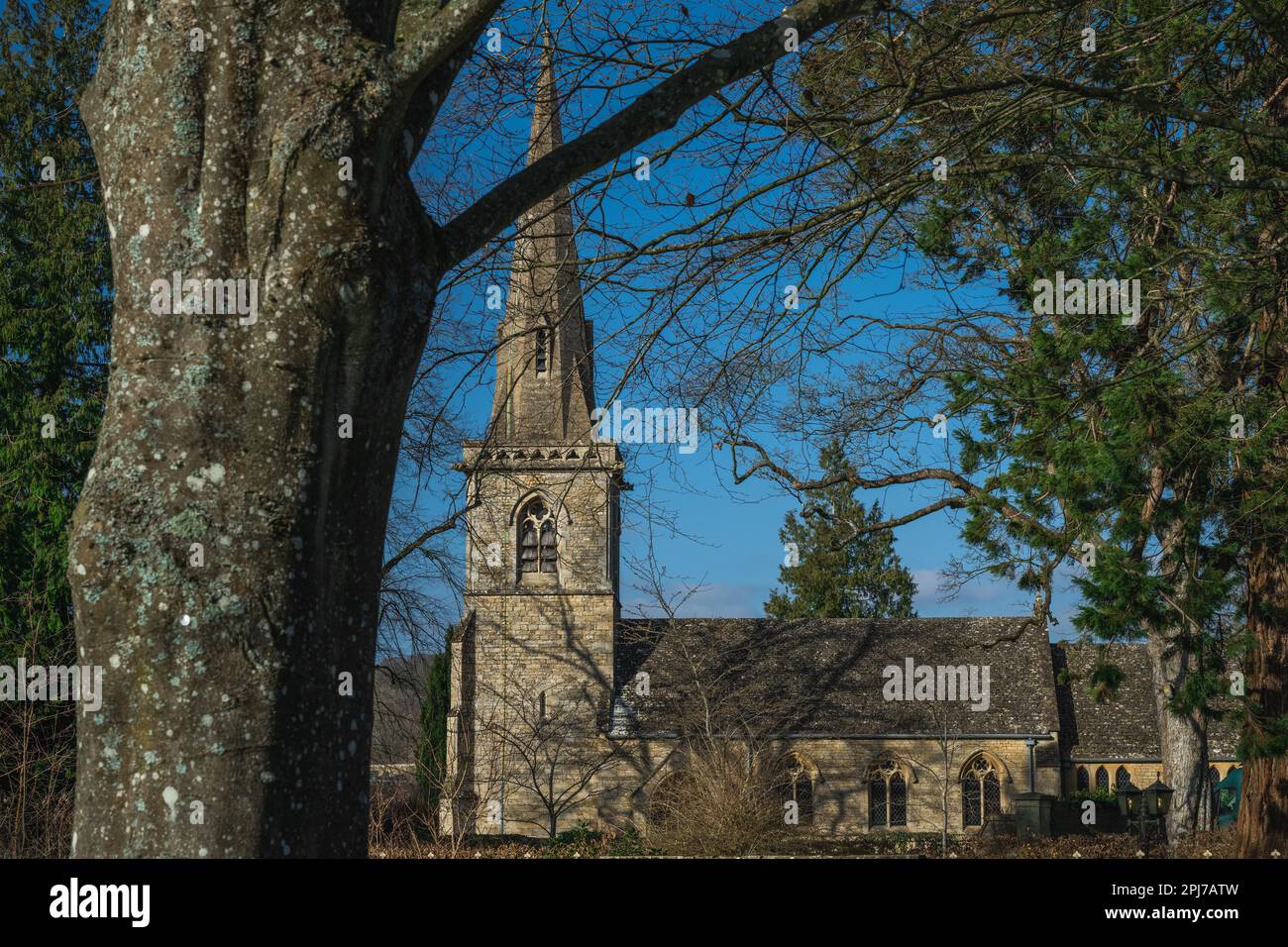 Medieval tower of the Parish Churc of Saint Mary in Lower Slaughter in ...