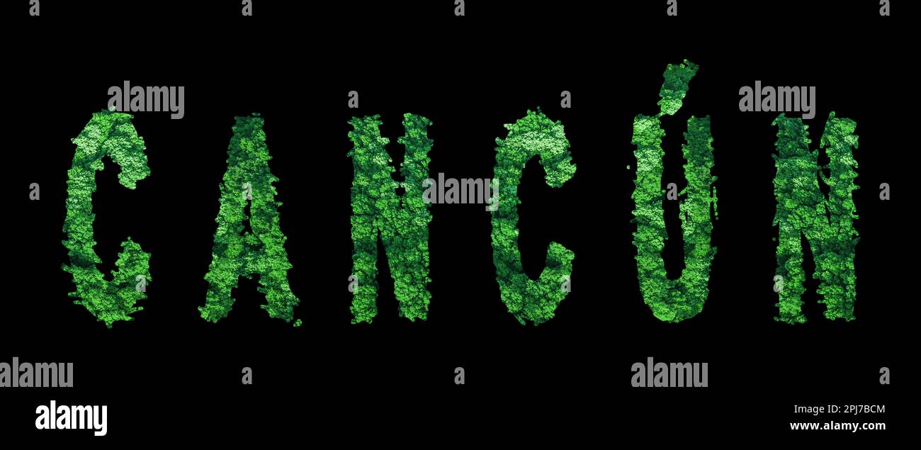 Cancun lettering, Cancun Forest Ecology Concept on Black, Clipping Path ...