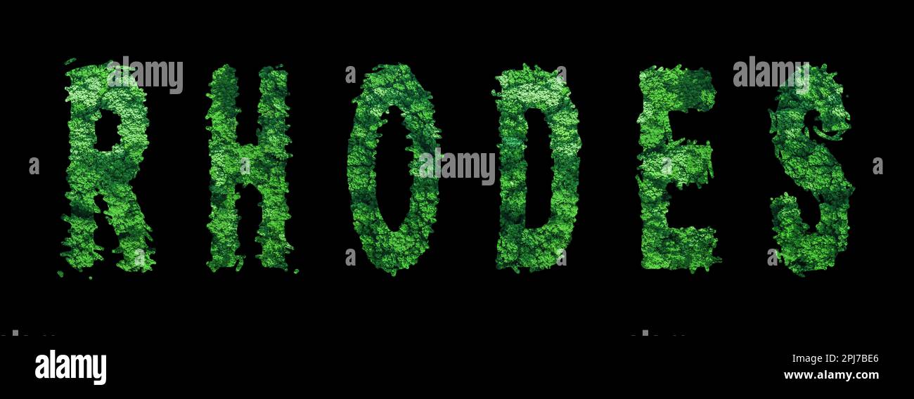 Rhodes lettering, Rhodes Forest Ecology Concept on Black, Clipping Path ...