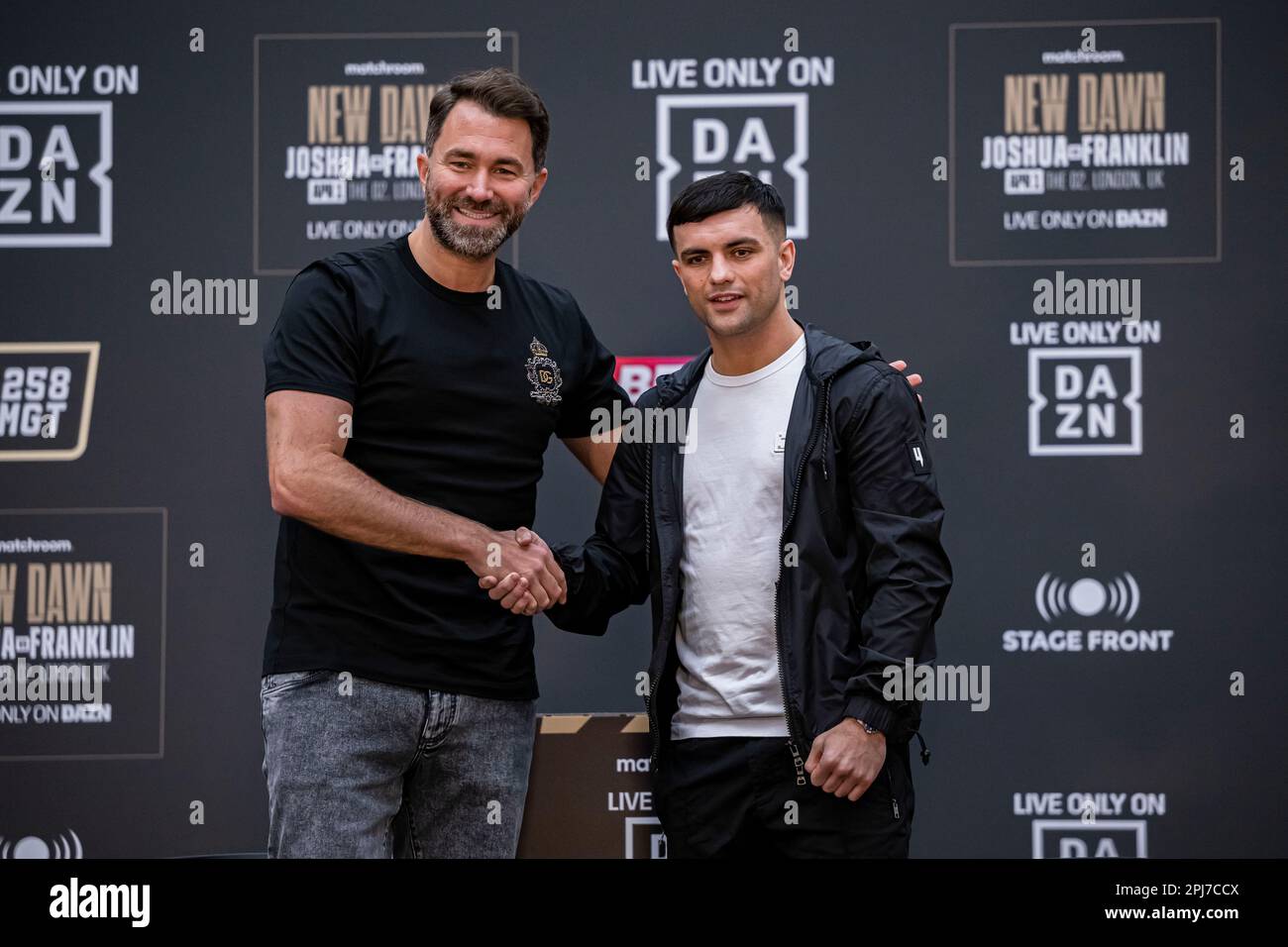 London, UK. 31st Mar, 2023. Eddie Hearn (left) announces new signing ...