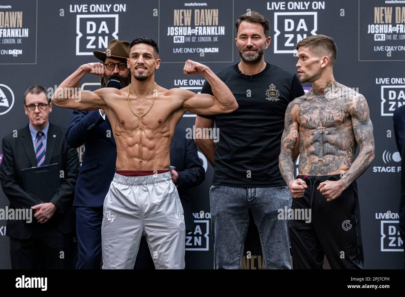 London, UK. 31st Mar, 2023. Jordan Flynn (centre, left), Eddie Hearn ...