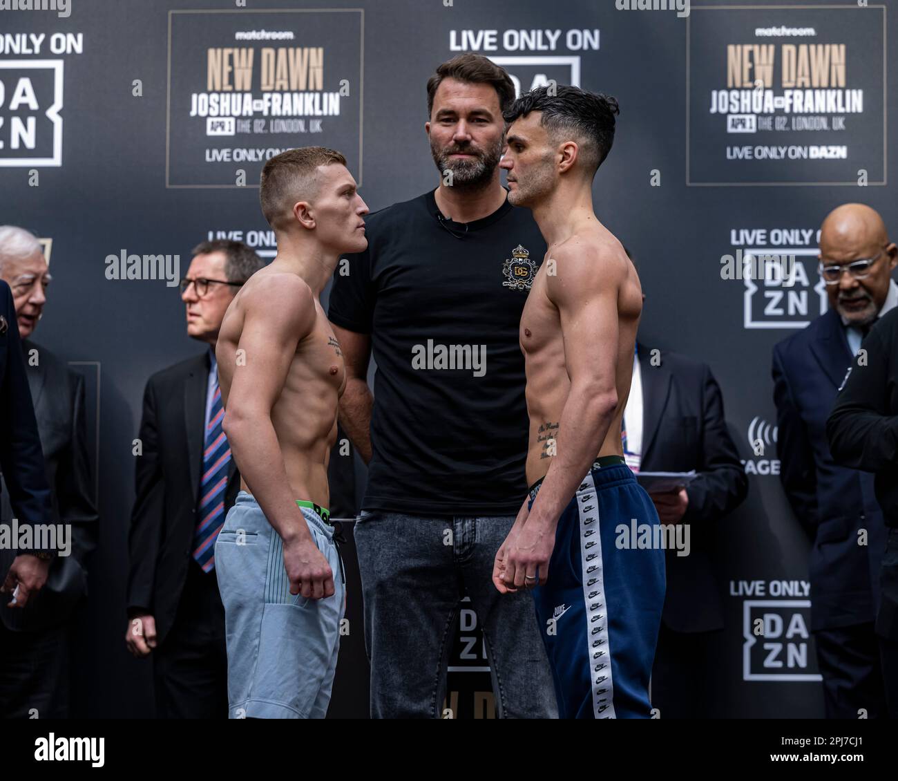 London, UK. 31st Mar, 2023. Eddie Hearn (centre), Campbell Hatton ...