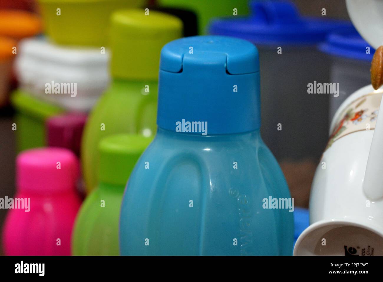 Cairo, Egypt, February 4 2021: pile of several and many Tupperware ...