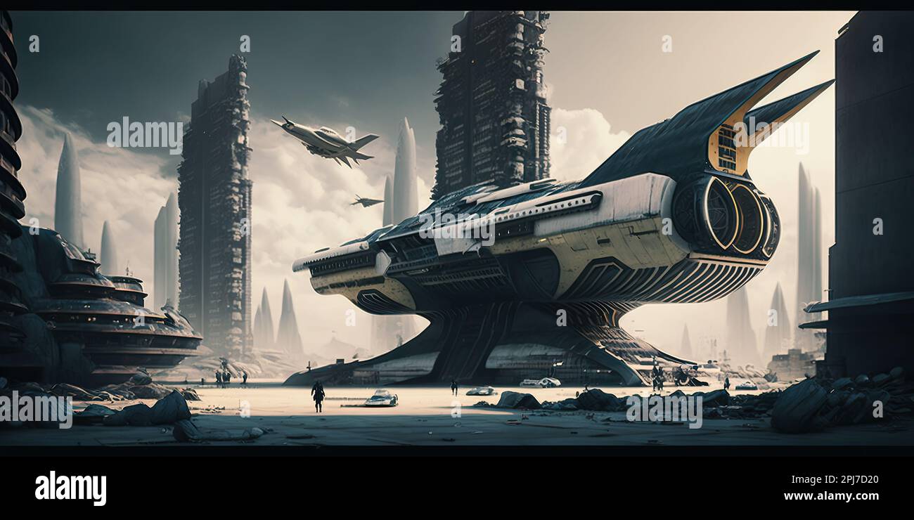 Retro futuristic city Stock Photo - Alamy