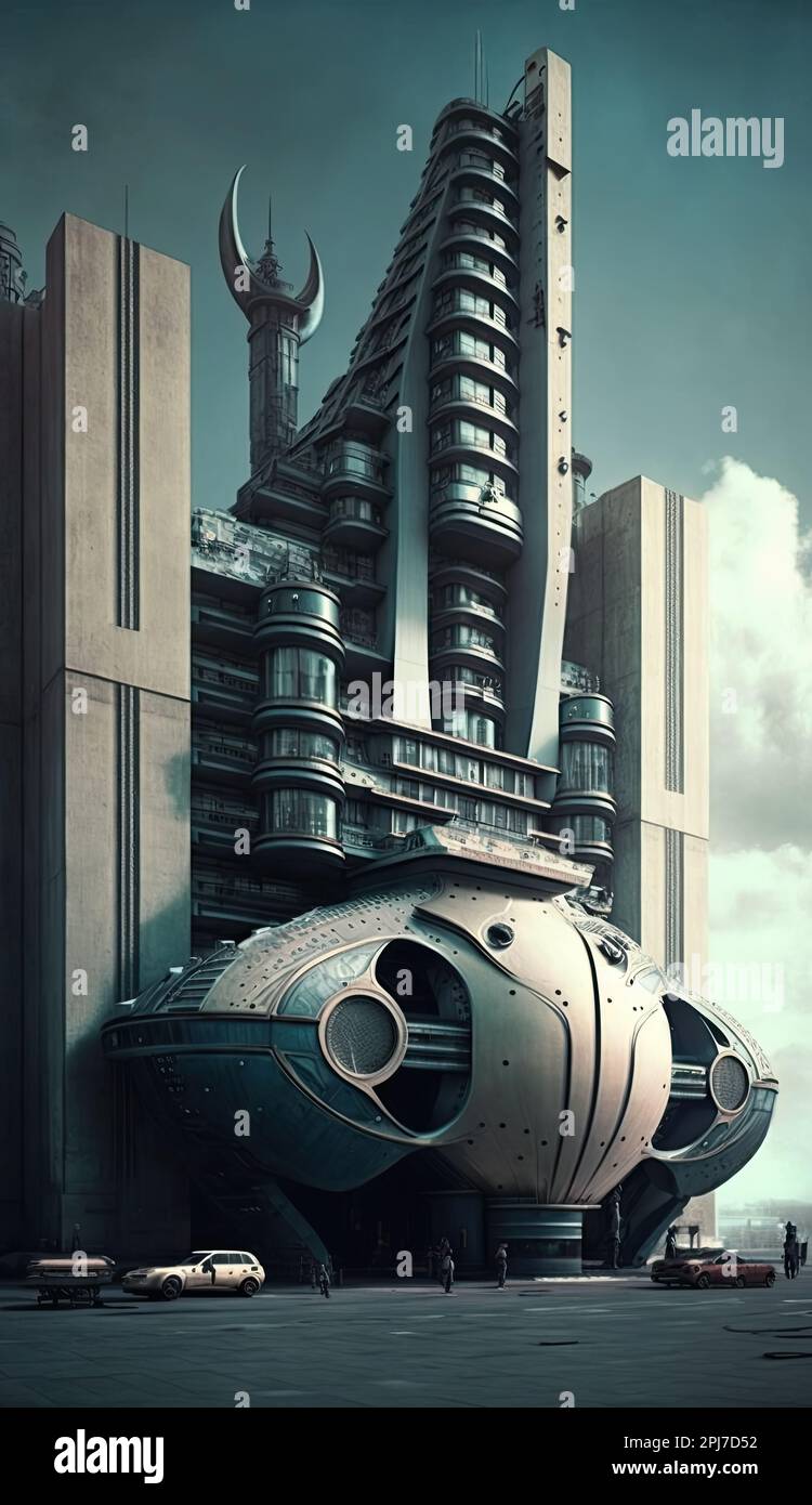 Retro futuristic city Stock Photo - Alamy