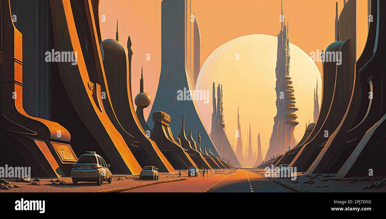 Retro futuristic city Stock Photo - Alamy