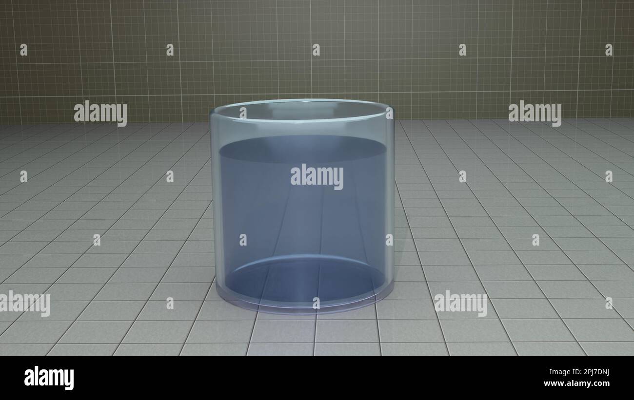 Electrochemistry. Chemistry beaker filled with clear liquid. 3d render ...