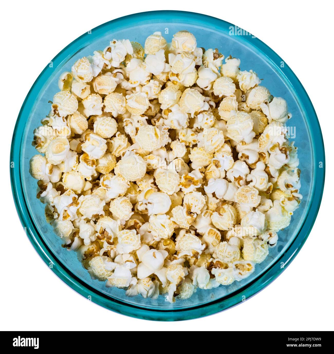 Round glass bowl full of popcorn isolated on white background Stock ...
