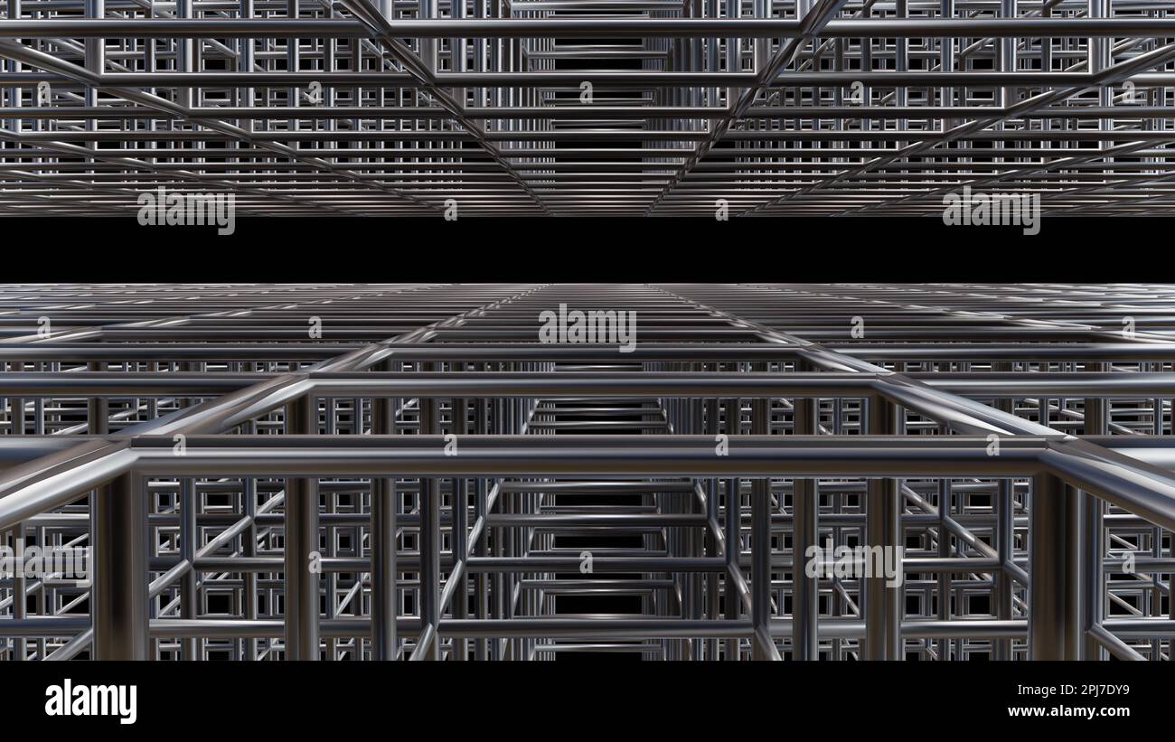 3d cube grid made of rods, lattice network. 3d render illustration ...