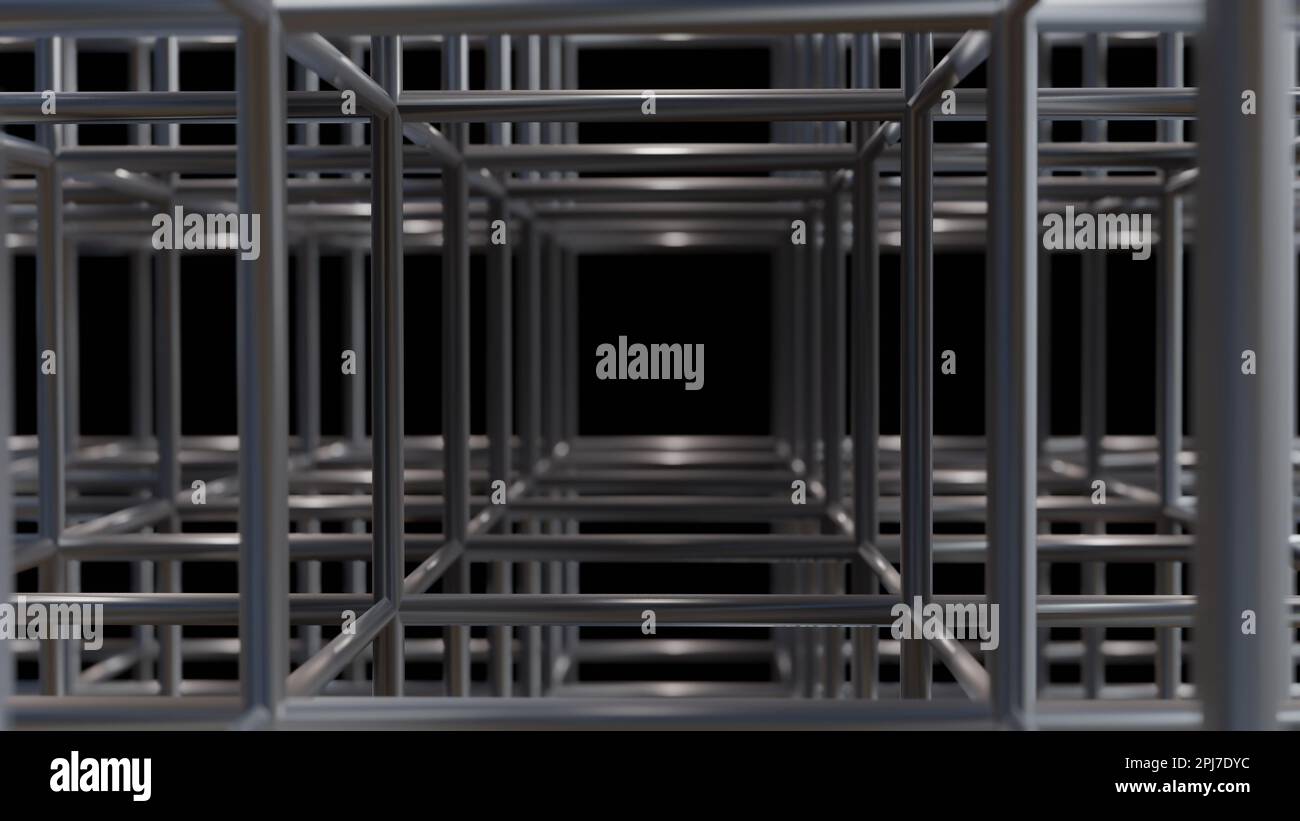 3d cube grid made of rods, lattice network. 3d render illustration ...