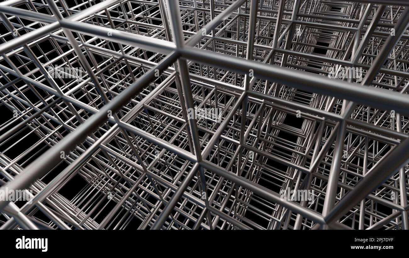 3d cube grid made of rods, lattice network. 3d render illustration ...