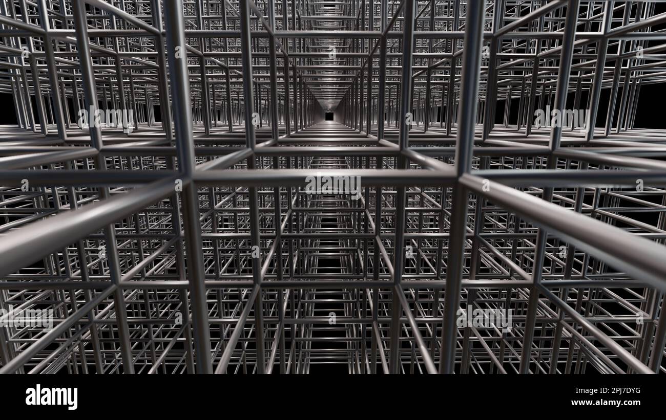 3d cube grid made of rods, lattice network. 3d render illustration ...