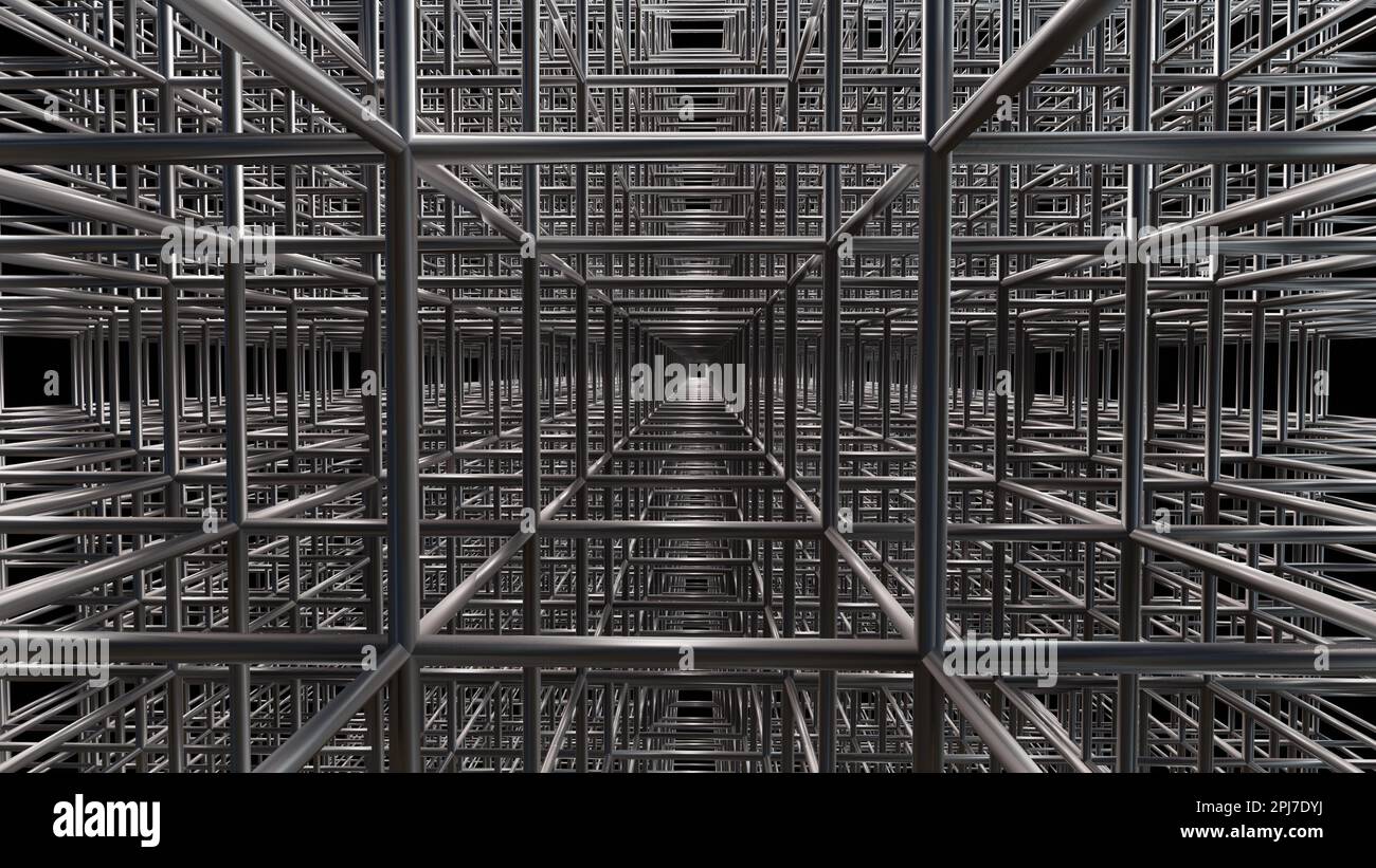 3d cube grid made of rods, lattice network. 3d render illustration ...