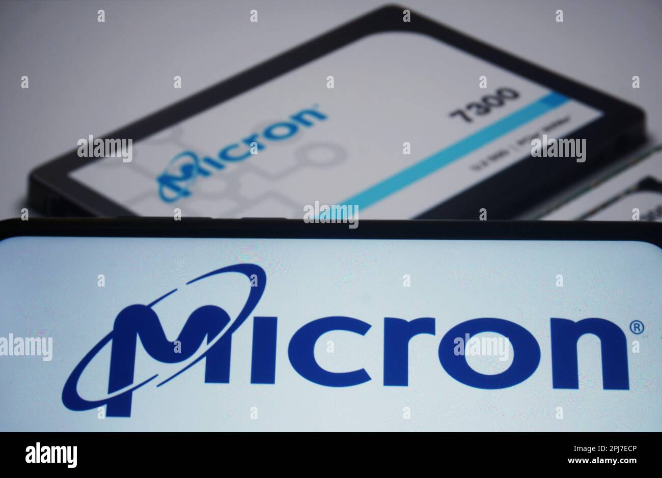 HANGZHOU, CHINA - MARCH 31, 2023 - The Micron logo is pictured in ...