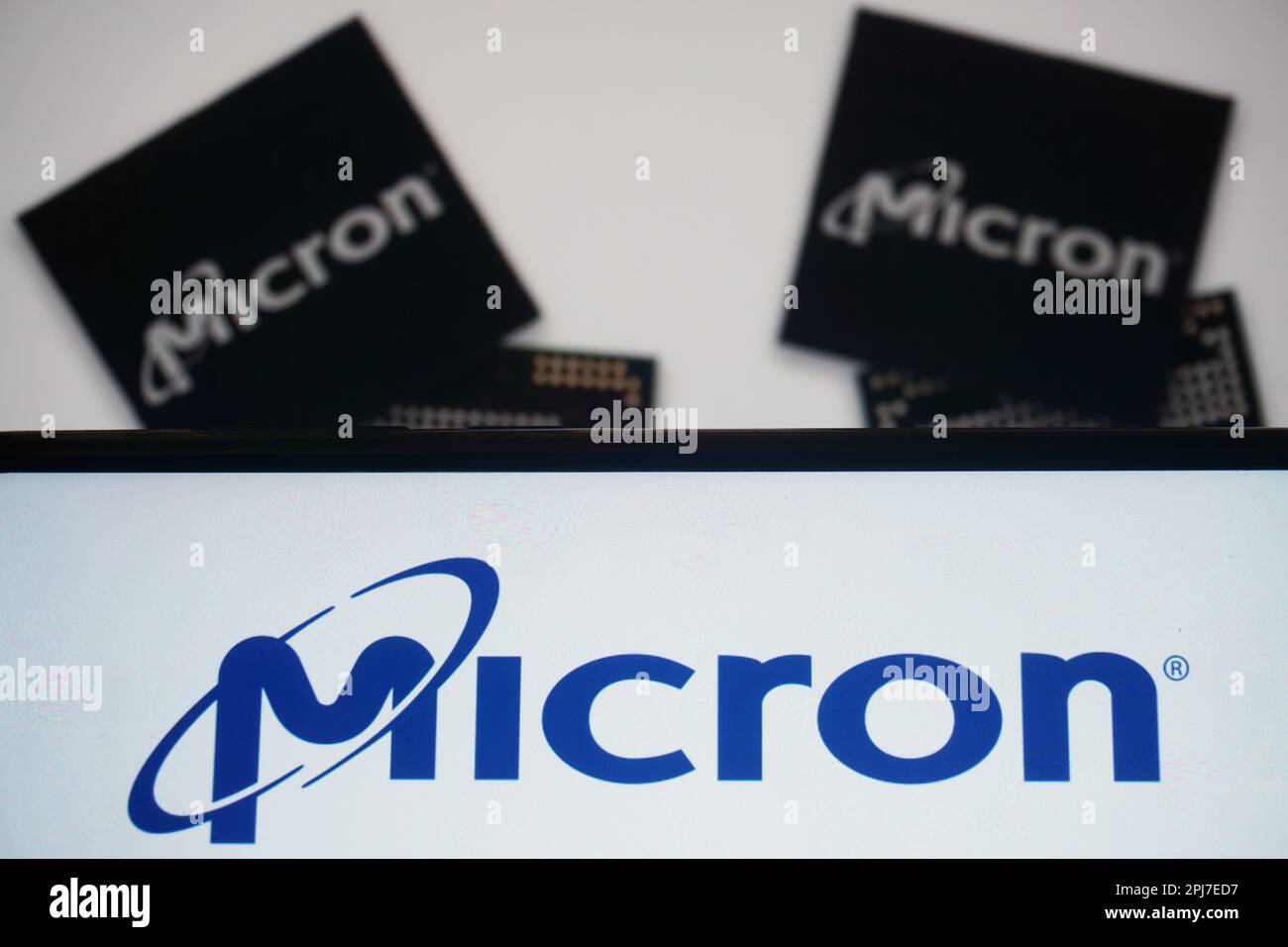 HANGZHOU, CHINA - MARCH 31, 2023 - The Micron logo is pictured in ...