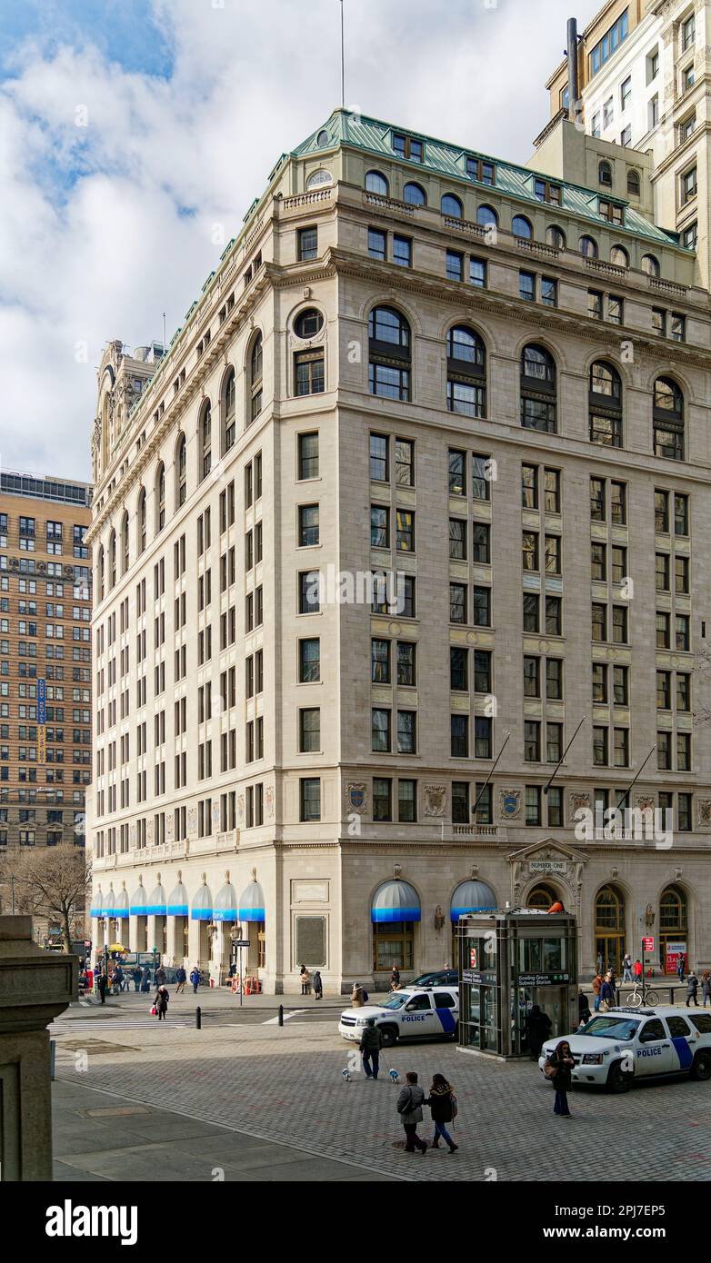 One Broadway, once the anchor of Steamship Row, is a white limestone ...