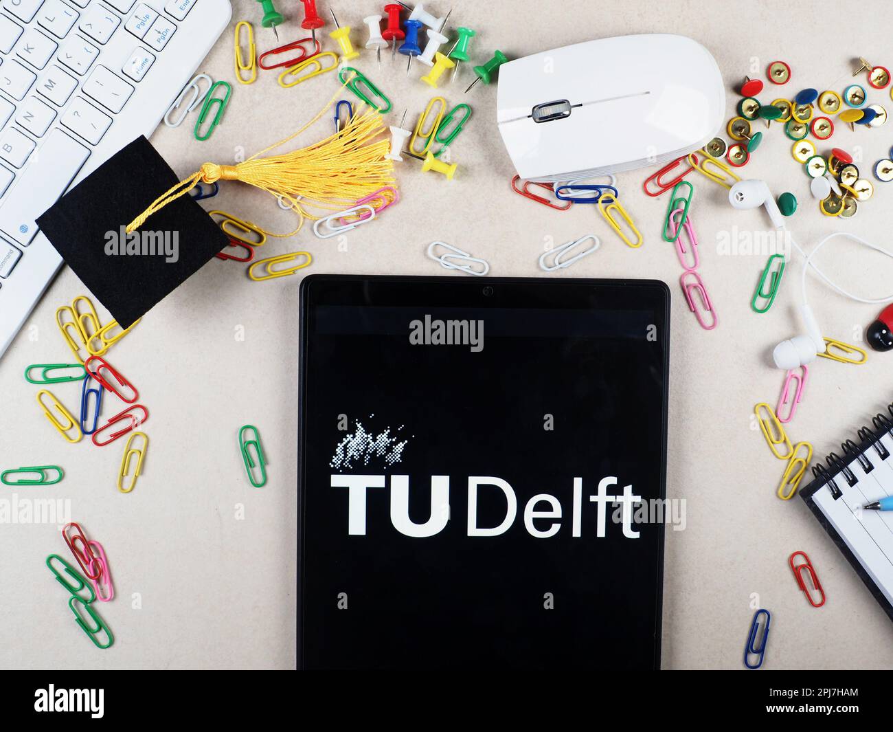 In this photo illustration, a Delft University of Technology logo seen ...