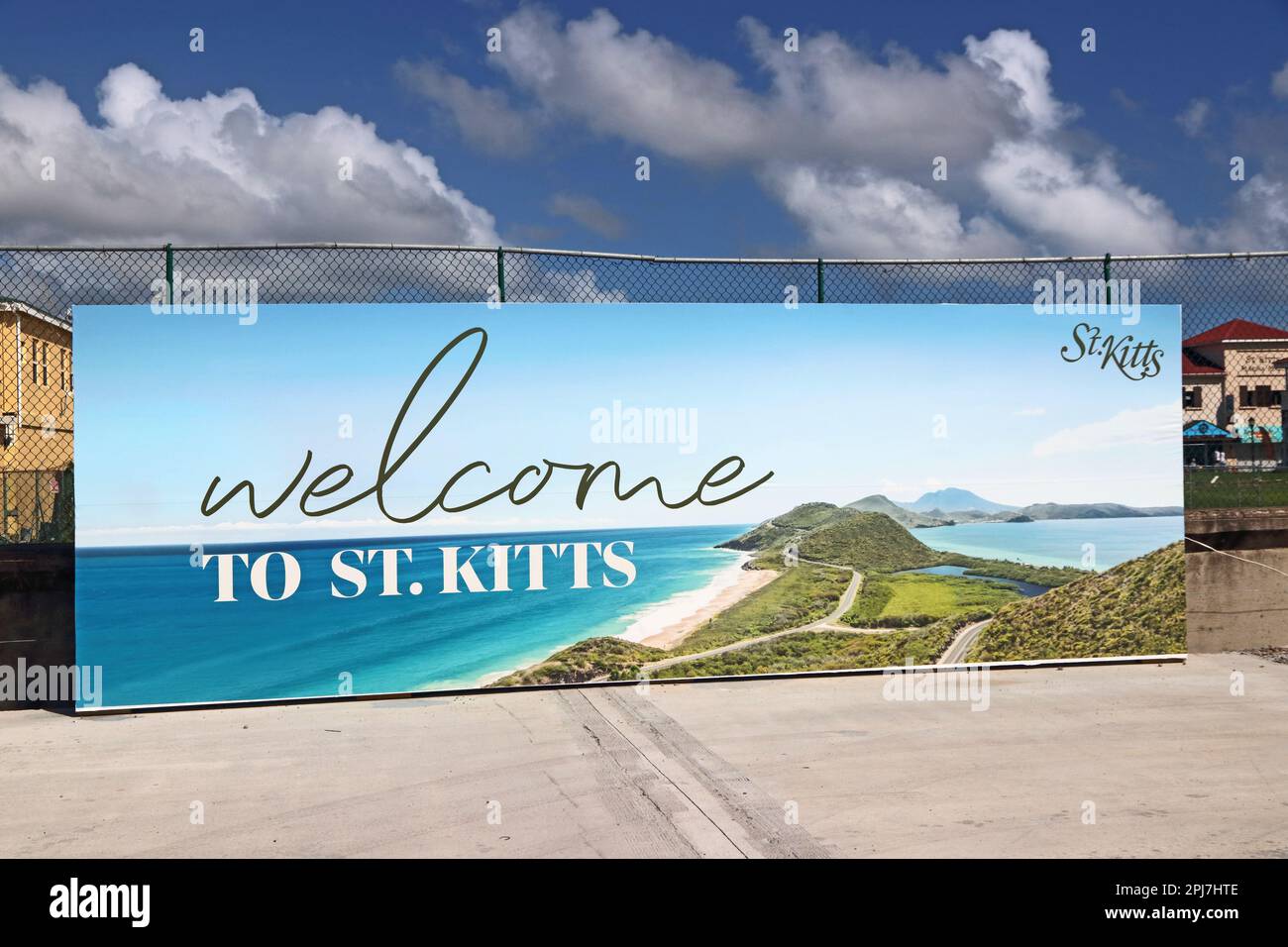 Welcome to St Kitts sign, Port Zante, St Kitts Stock Photo - Alamy