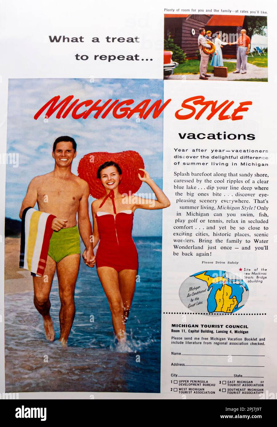 Michigan vacations advert in a Natgeo magazine, May 1957 Stock Photo ...