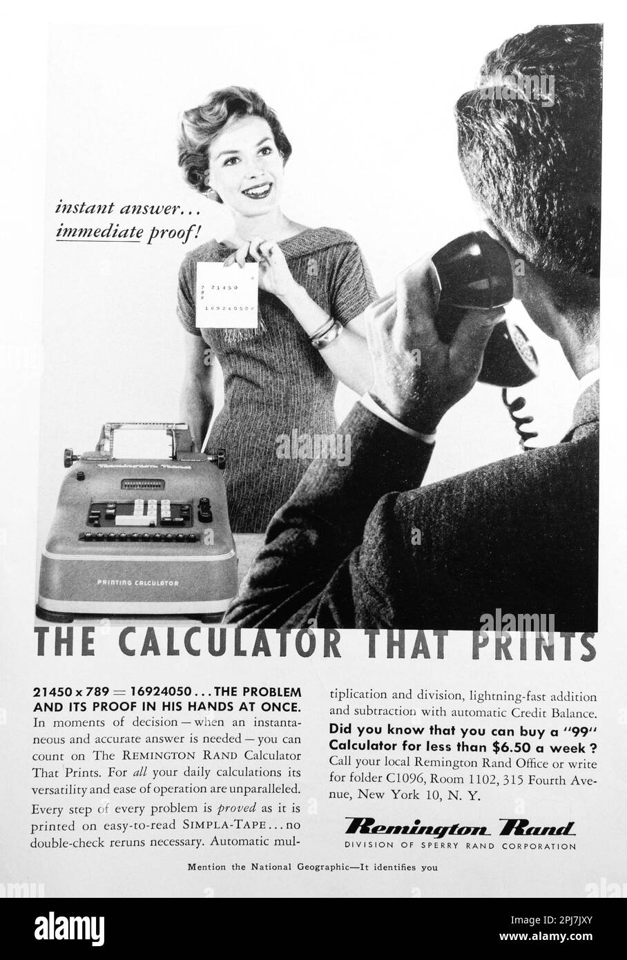 Remington Rand printing calculator advert in a Natgeo magazine, January ...