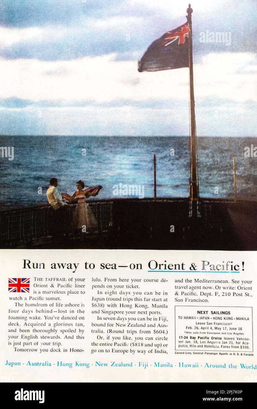 Orient & Pacific Liner advert in a Natgeo magazine, December 1959 Stock ...