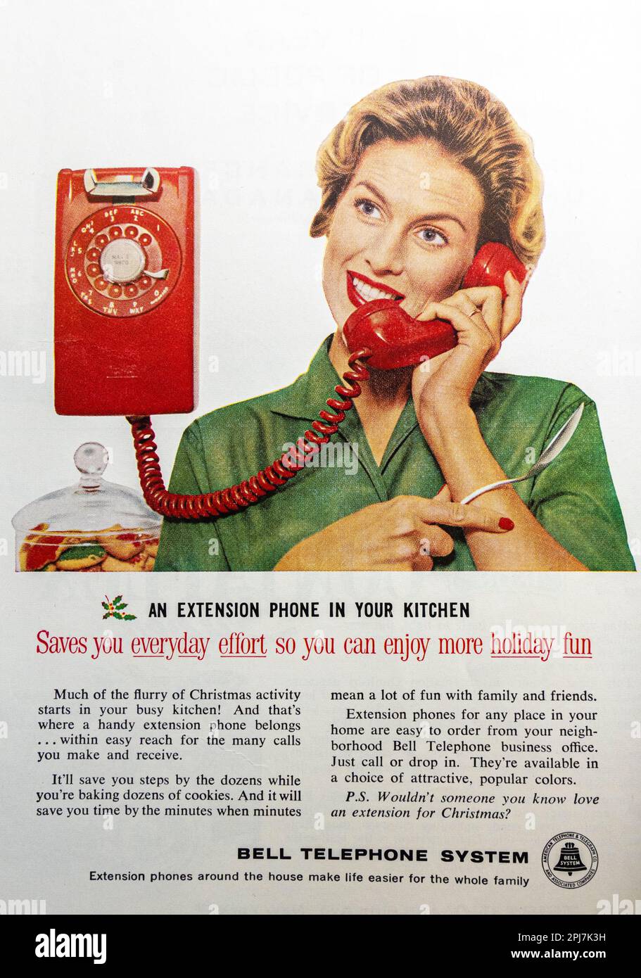 Bell kitchen phone advert in a Natgeo magazine, December 1959 Stock ...