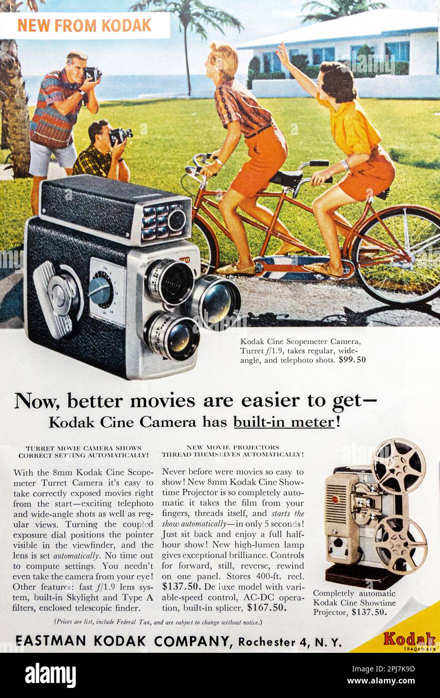 Kodak Cine Scopemeter movie camera, Kodak projector advert in a Natgeo ...
