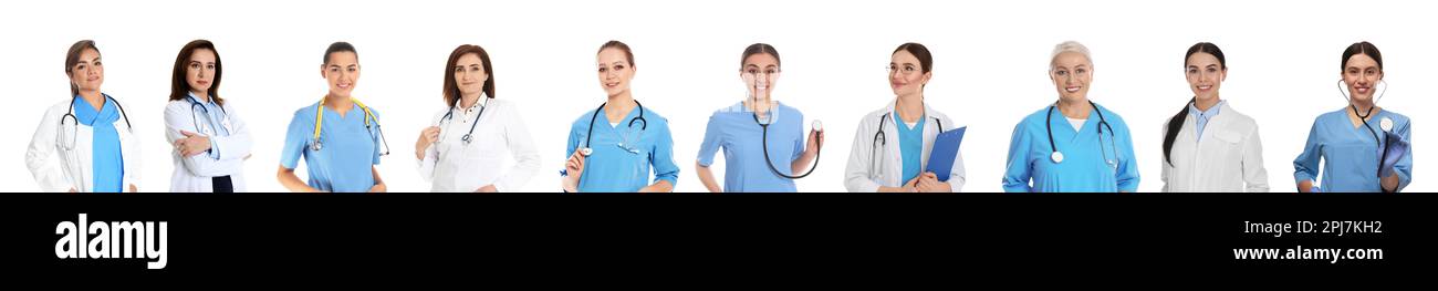 Collage with photos of doctors on white background. Banner design Stock ...