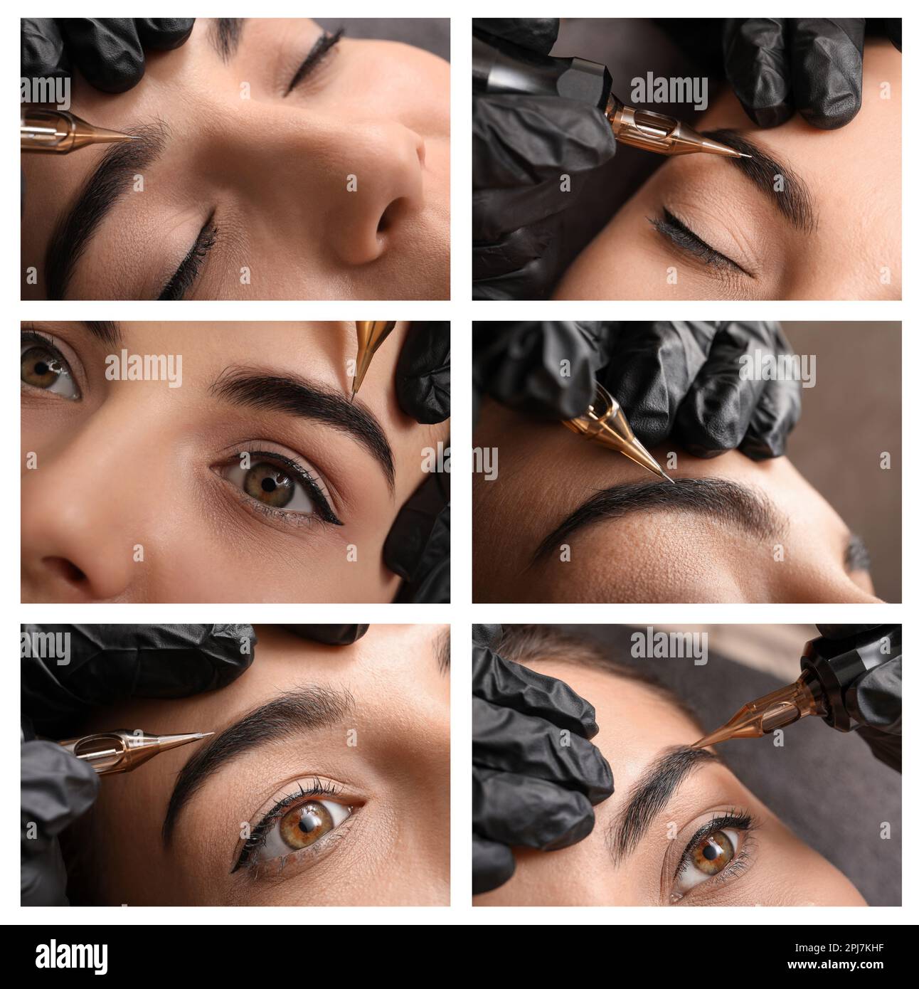 Collage with different photos of women undergoing permanent eyebrow ...