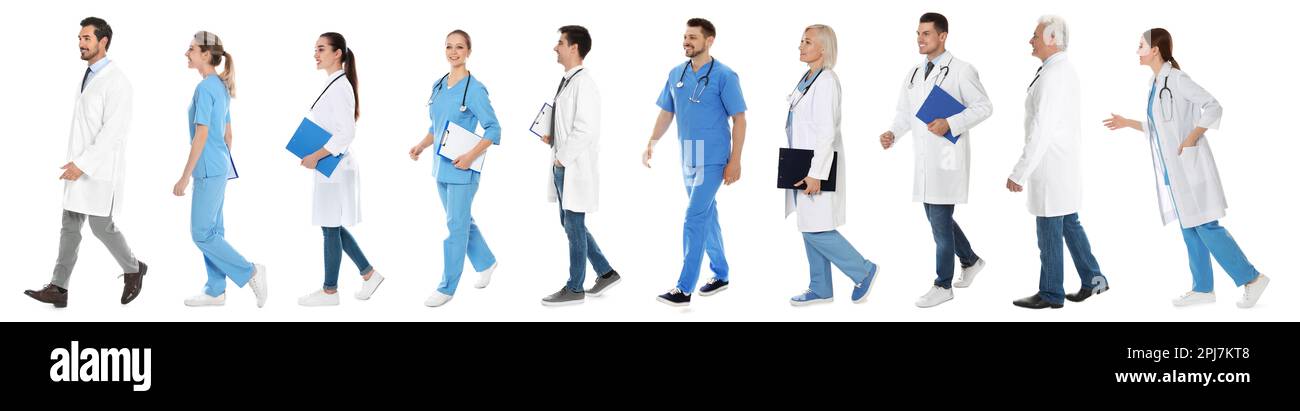 Collage with photos of doctors on white background. Banner design Stock ...