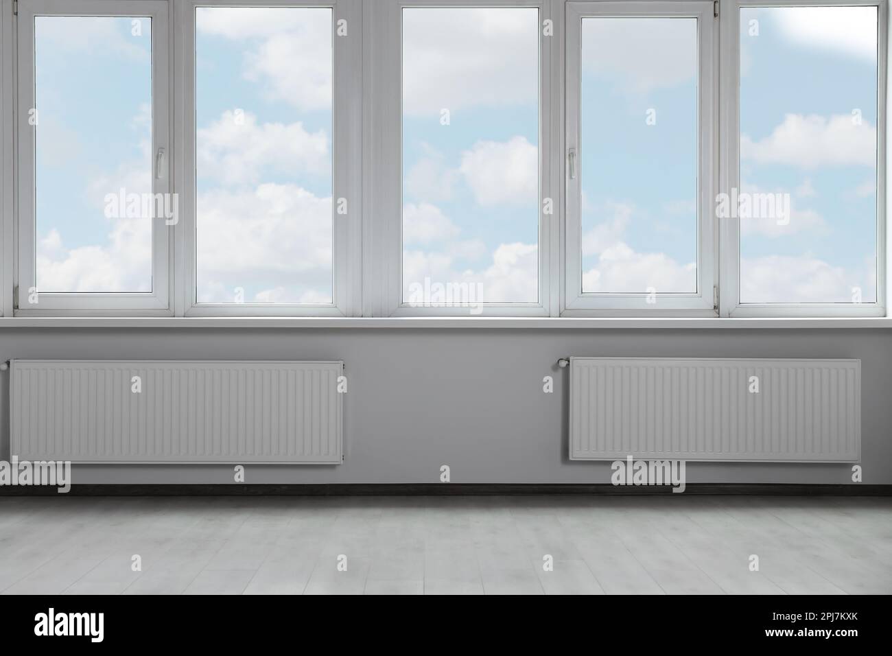 Modern office with window and radiators. Interior design Stock Photo ...