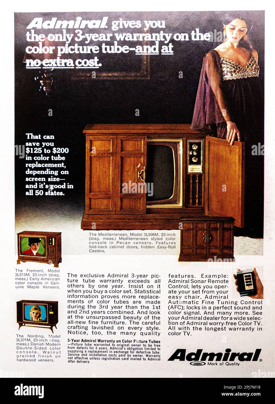Admiral color picture tube, TV advert in a Natgeo magazine, March 1969 ...