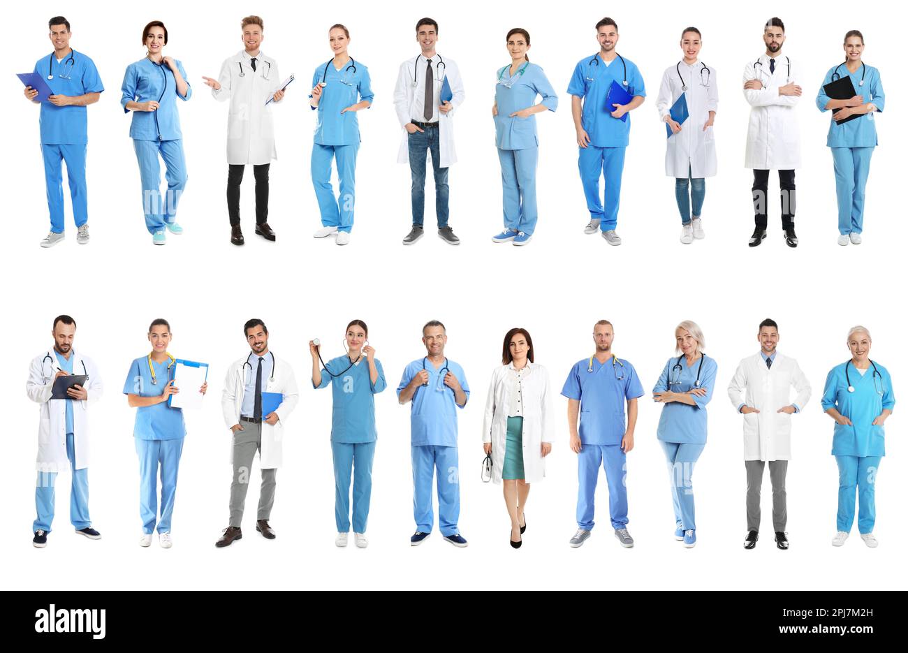 Collage with photos of doctors on white background Stock Photo - Alamy