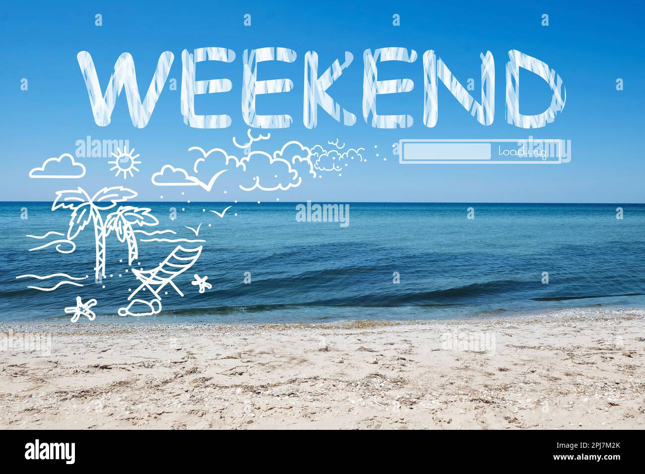 Weekend coming soon. Illustration of progress bar and beautiful view of ...