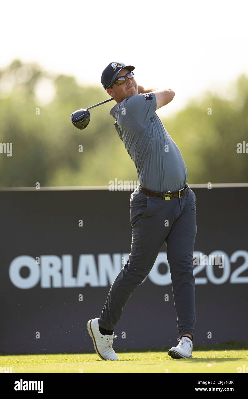 Alternate, Andy Ogletree of Crushers GC hits his shot from the tenth ...