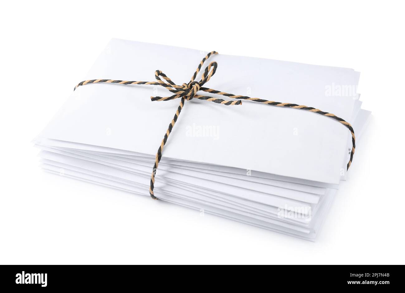 Stack of letters wrapped with rope on white background Stock Photo - Alamy