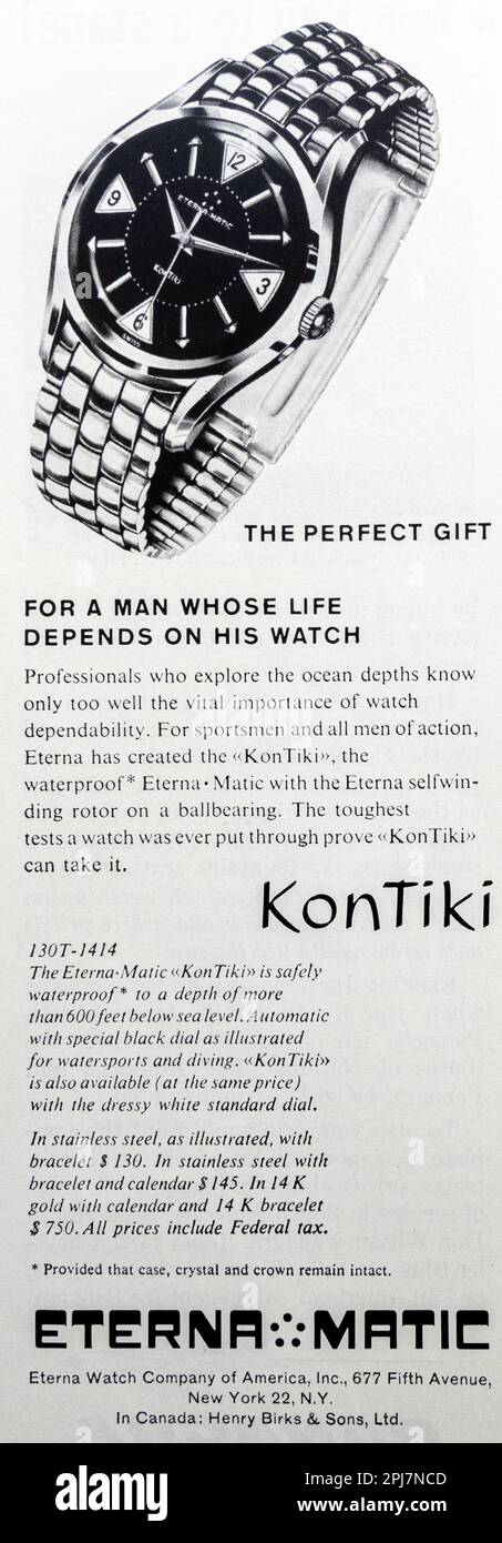 Eterna watch advert in a magazine, December 1959 Stock Photo - Alamy