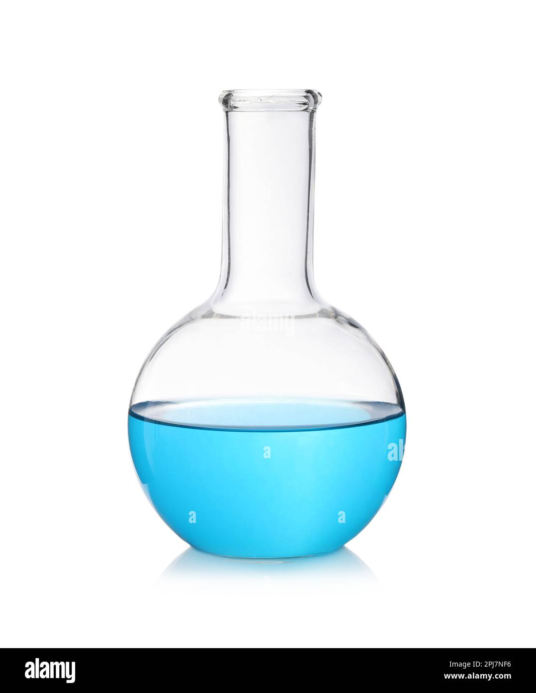 Laboratory flask with light blue liquid isolated on white Stock Photo ...
