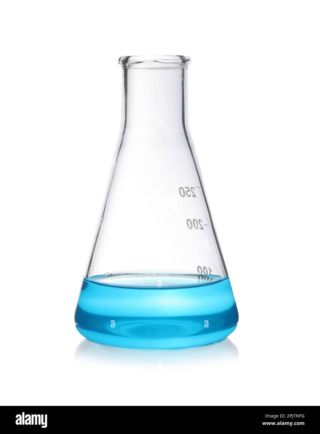 Laboratory flask with light blue liquid isolated on white Stock Photo ...