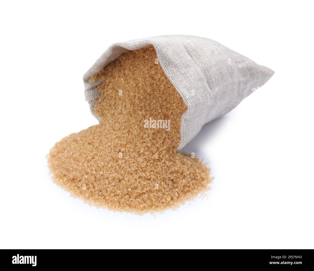 Overturned sack with brown sugar on white background Stock Photo - Alamy