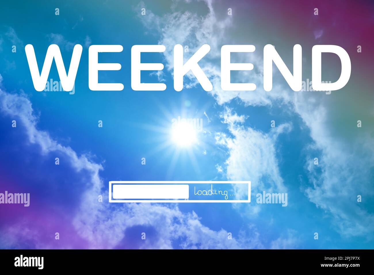 Weekend coming soon. Illustration of progress bar and beautiful view of ...