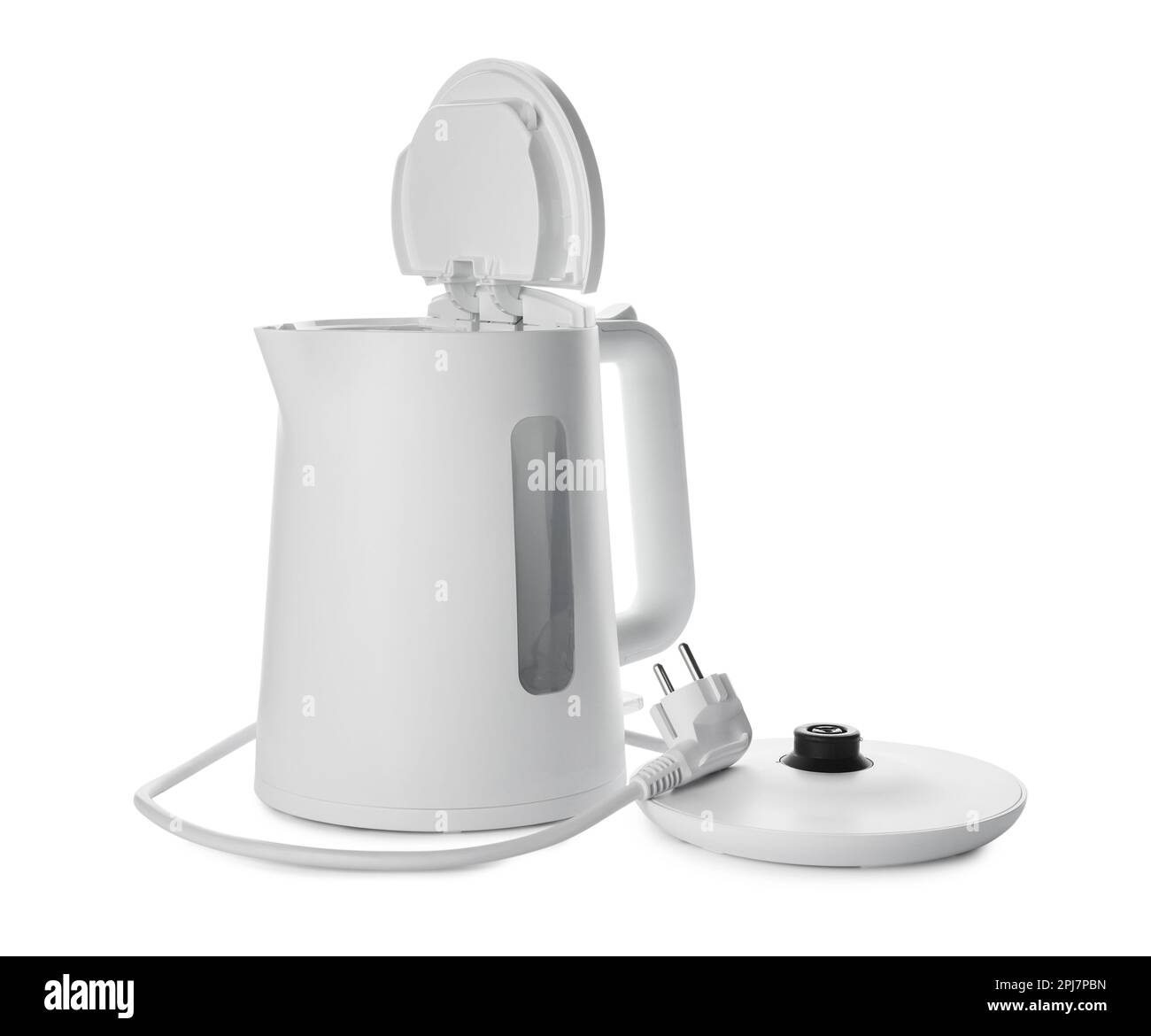 Modern electric kettle with base and plug isolated on white Stock Photo ...