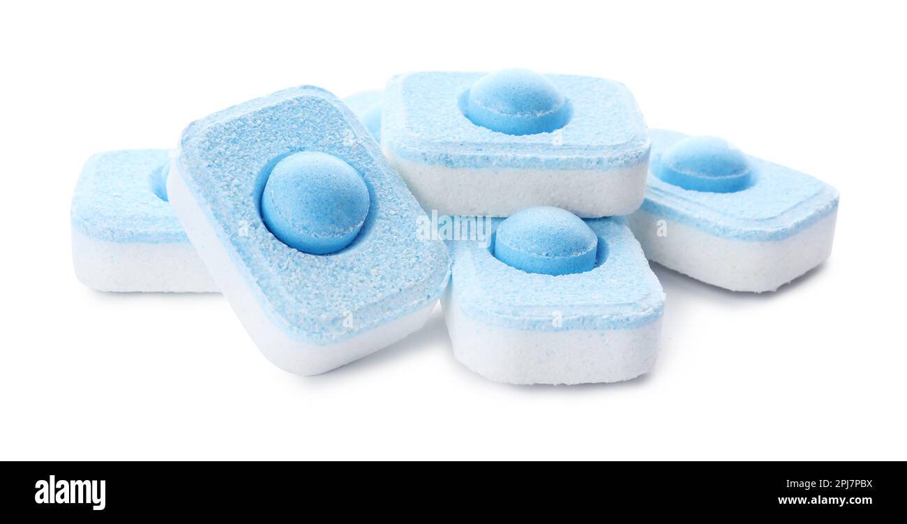 Pile of water softener tablets isolated on white Stock Photo - Alamy