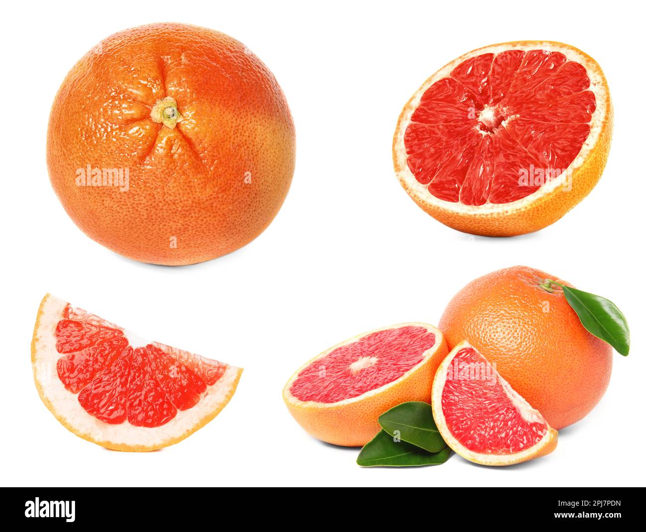 Set with whole and cut ripe juicy grapefruits on white background Stock ...