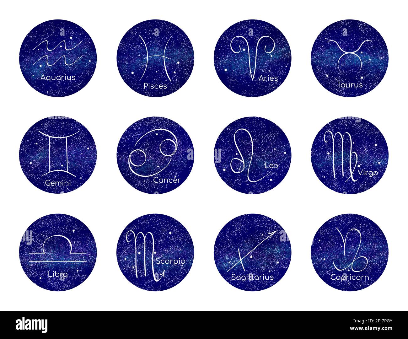 Set with 12 zodiac signs on white background, illustration Stock Photo ...