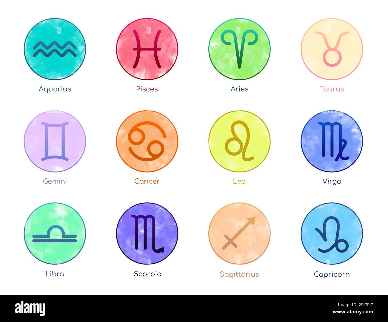 Set with 12 zodiac signs on white background, illustration Stock Photo ...