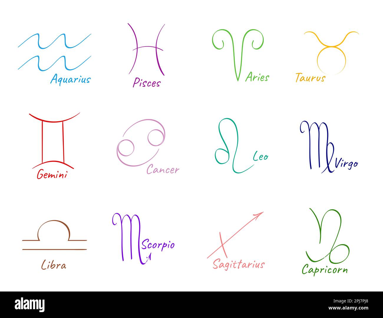 Set with 12 zodiac signs on white background, illustration Stock Photo ...
