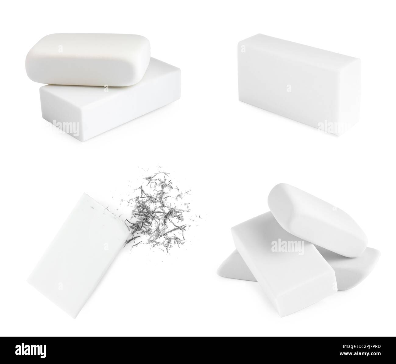 Collage of rubber erasers on white background Stock Photo - Alamy