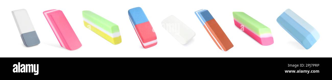Collage of rubber erasers on white background. Banner design Stock ...